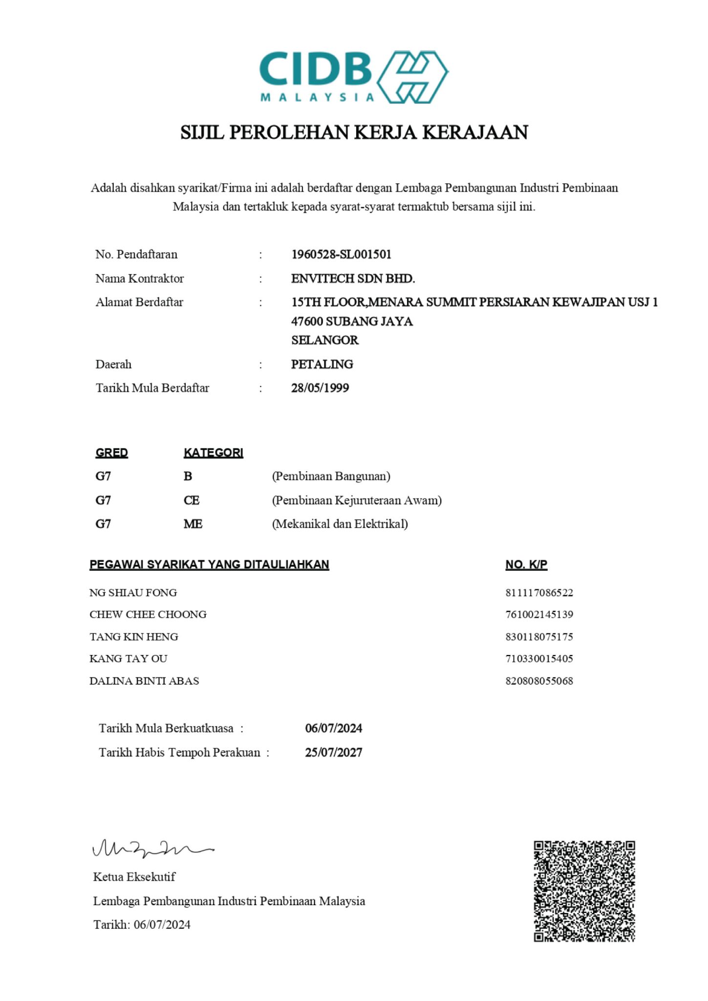 Registration & Certificates - Envitech Sdn Bhd